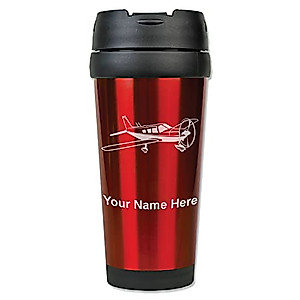 LaserGram 16oz Coffee Travel Mug, Low Wing Airplane, Personalized Engraving Included (Red)
