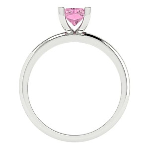 Clara Pucci 1.0 ct Emerald Cut Solitaire Pink Simulated Diamond Wedding Bridal Designer Anniversary Engagement Ring Real 14k White Gold