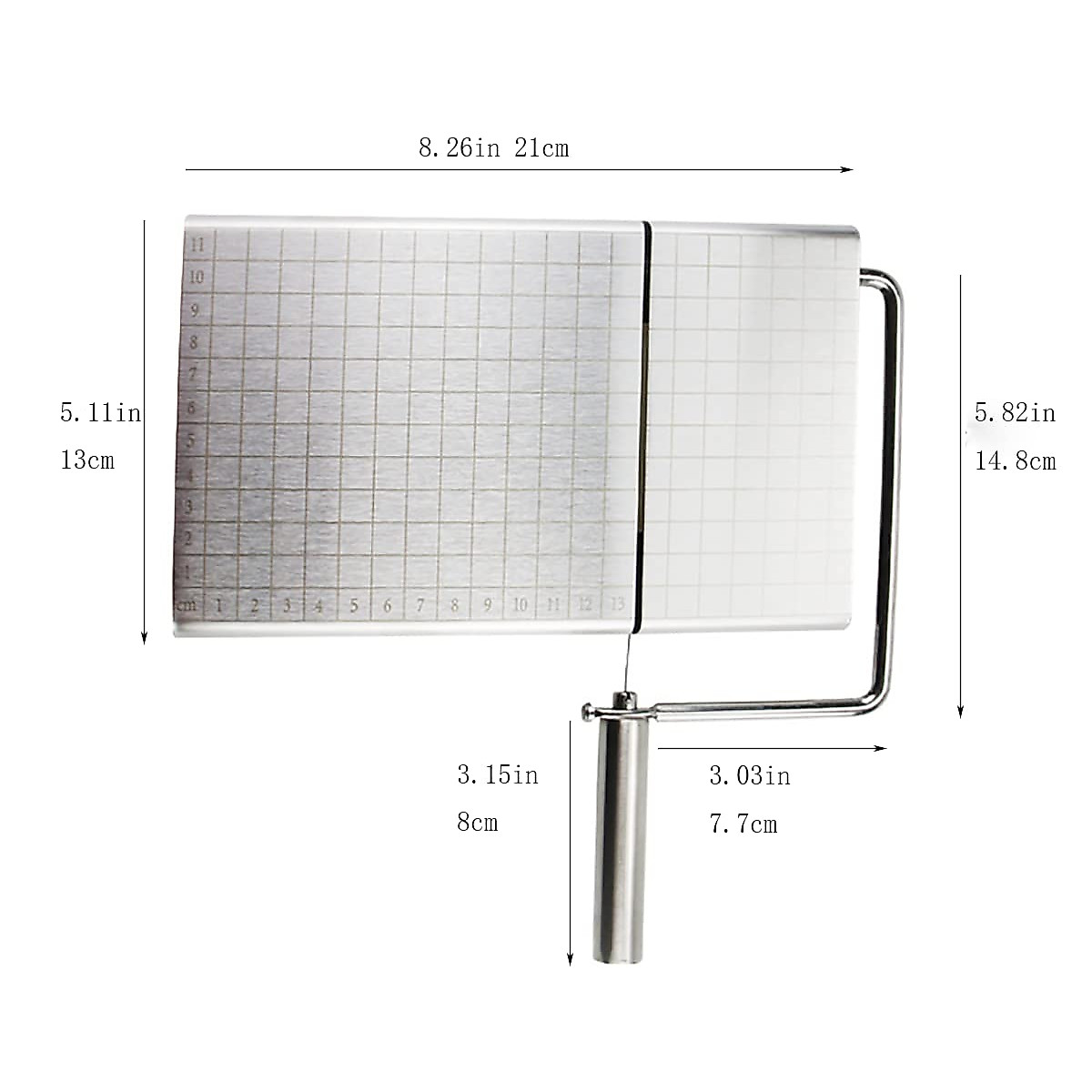Cheese Slicer Stainless Steel Butter Cutter Cheese Cutter with Precision Scale Plate for Accurate Cuts with Four Replacement Cords and Knife and Fork Set of Four for Cheesecake Butter Sausage