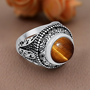 5.78Cts Solitaire Natural Tiger Eye 925 Silver Plated Ring Size 11 For Women, Brown Stone June Birthstone Ring Jewelry Gift For Women Mom Wife