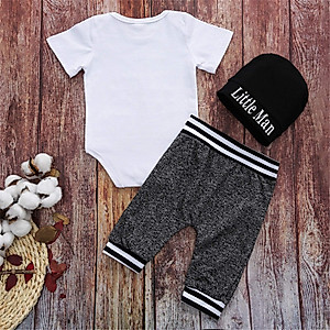 Tikoubabe Baby Boy Clothes Stuff Infant Summer 3 Piece Outfits Newborn Cute Letter Printed Romper Short Sleeve + Pants + Hat New To The Crew White Grey 0-3 Months 70CM