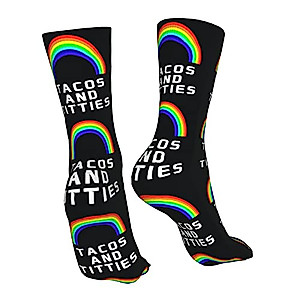 Kagicolin Tacos and Titties Funny Gay Lesbian Pride LGBTQ Compression Socks for Women Athletic Men Casual Socks for Running,Cosplay,Parade