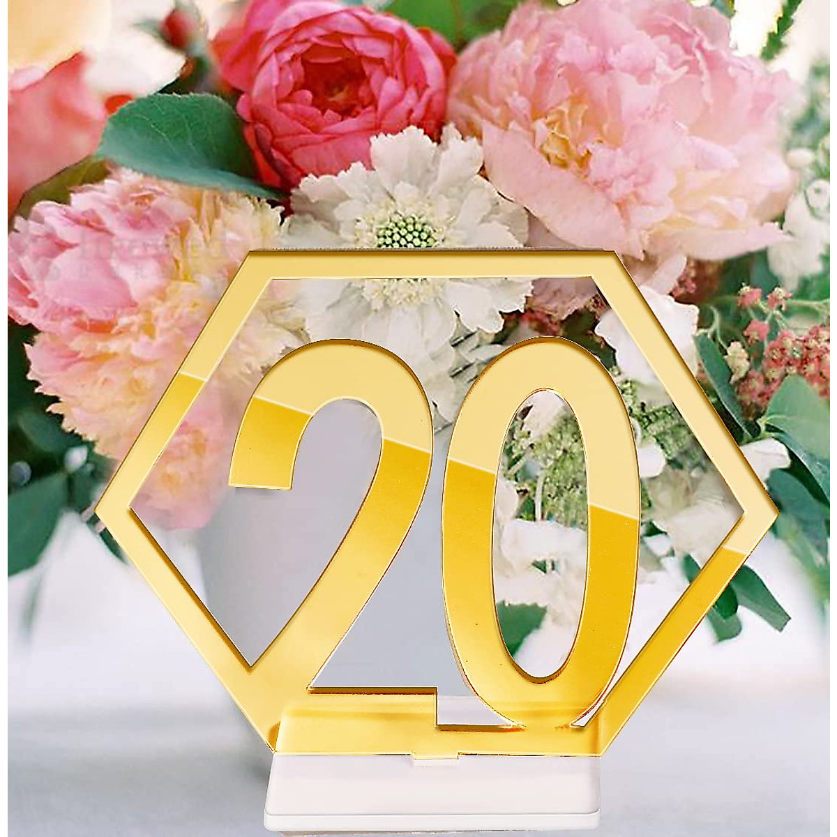 Fashionclubs Table Numbers, 1-20 Wedding Acrylic Table Numbers with Holder Base Party Card Table Holder,Hexagon Shape,Perfect for Wedding Reception and Decoration (1-20 Gold)