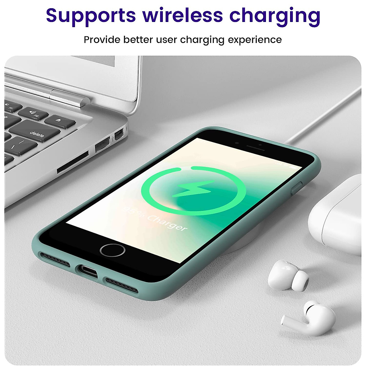 OTOFLY iPhone 8 Plus Case,iPhone 7 Plus Case, [Silky and Soft Touch Series] Premium Soft Silicone Rubber Full-Body Protective Bumper Case Compatible with iPhone 7/8 Plus (Pine Green)