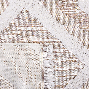 Safavieh Augustine Collection Area Rug - 6'4" x 9'6", Ivory & Beige, Moroccan Trellis Boho Rustic Fringe, Non-Shedding & Easy Care, Ideal for High Traffic Areas in Living Room, Bedroom (AGT730A)