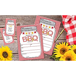 BabyQ BBQ Baby Shower Invitations For Girl or Boy, Diaper Raffle Cards Included, 20 Invites