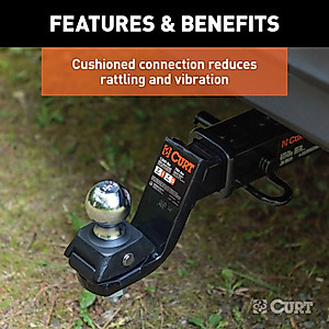 CURT 45143 RockerBall Cushion Hitch Ball Mount, 7,500 lbs 2-Inch Diameter, 2-in Shank, 3" Drop, Anti-Rattle Pin