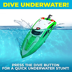 Force1 Velocity Green Fast RC Boat- Remote Control Boats for Adults and Kids, Underwater Speed Racing Mini RC Toy for Pools and Lakes, 2.4GHZ Transmitter, 2 Rechargeable Batteries, Low Battery Alert
