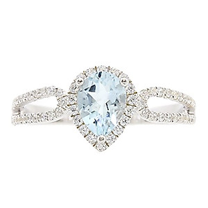 BL Jewelry Beautiful Sterling Silver Pear Cut Heart Shape Natural Aquamarine Ring w/Accent (2/3 CT.T.W) (7)