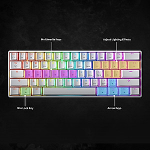 GK61 Mechanical Gaming Keyboard - 61 Keys Multi Color RGB Illuminated LED Backlit Wired Programmable for PC/Mac Gamer (Gateron Optical Yellow, White)
