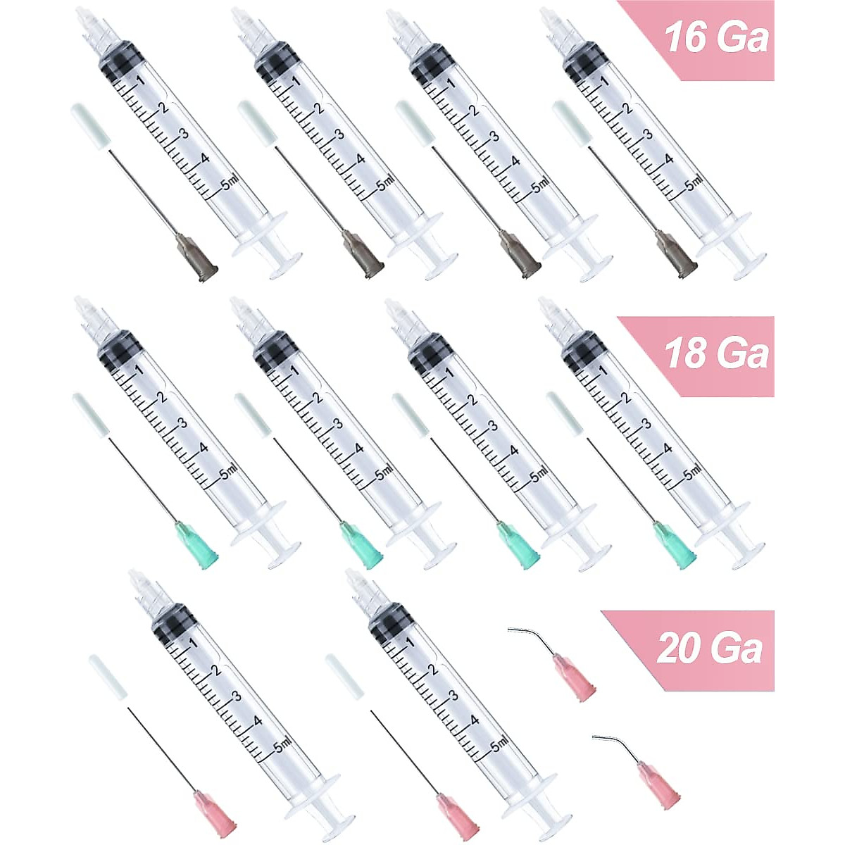 Injection Syringe 5ml Blunt Tip Syringes Luer Lock 16Ga 18Ga 20Ga Blunt Needle with Caps, for Epoxy Resin Oil Glue Ink Injector Craft Paint Industrial adhesives sealants lubricants Lab Science