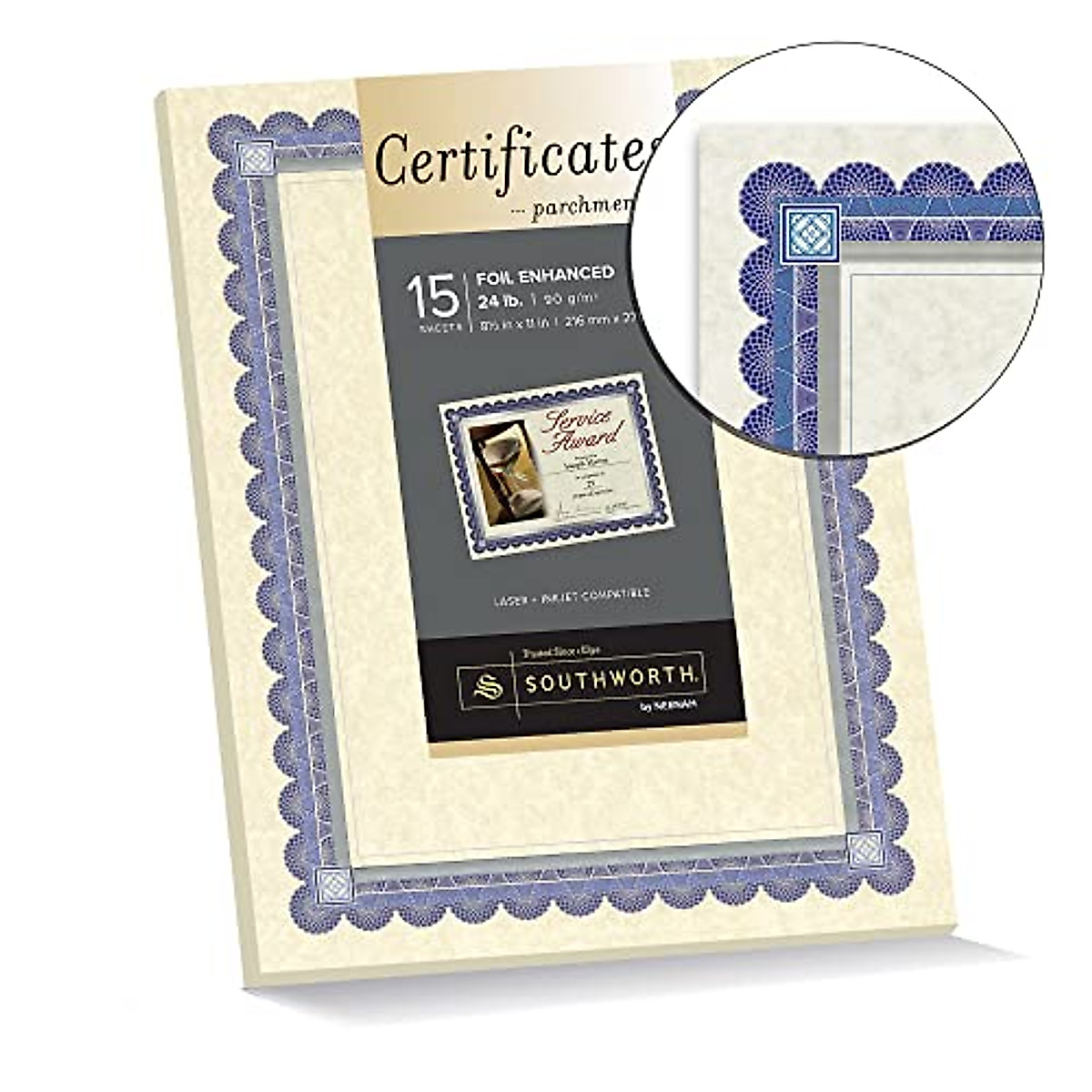 Southworth® Foil Enhanced Preprinted Certificate Refills, 8 1/2" x 11", Ivory/Silver/Blue, Pack Of 15