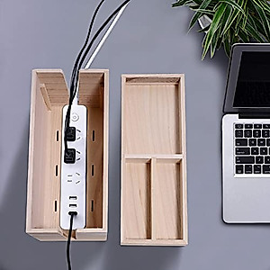 KAYYA Large Wooden Cable Management Box - Tv Extension Cord and Cable Organizer Box Hides Messy Wires |DIY Power Strip Storage| Power Strip Cover for Desk with Compartments.