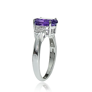Ice Gems Sterling Silver African Amethyst and Heart Ring, Size 5