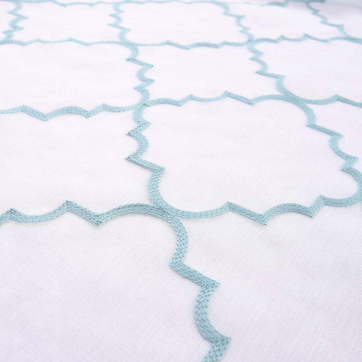 Sheer Curtains Blue 45 Inches Embroidered Moroccan Design, Rod Pocket Voile Drapes for Living room, Bedroom, Window Treatments Semi Curtain Panels for Yard, Patio, Villa, Parlor, Set of 2, 52"x 45".