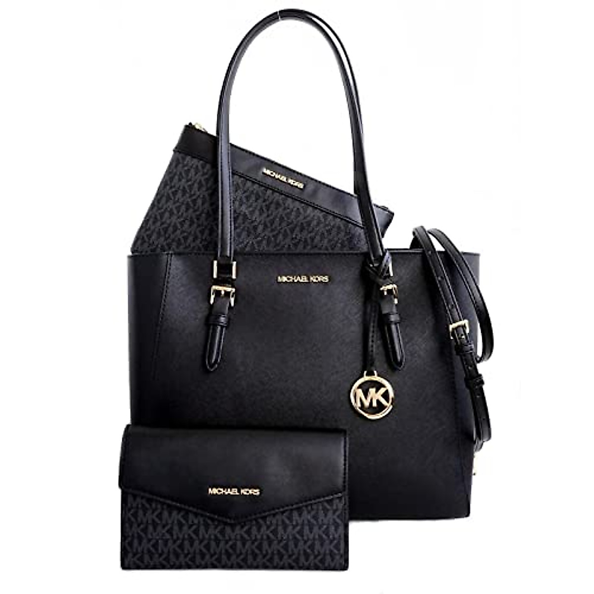 Michael Kors Charlotte Large 3-in-1 Tote Crossbody Handbag Leather (Black)