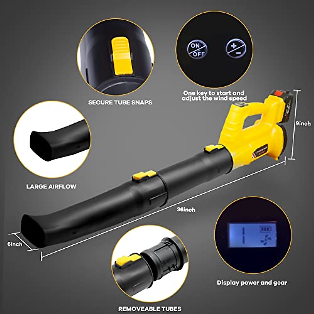 Cordless Leaf Blower,2×21V Electric Leaf Blower with 4.0Ah Battery,Battery Leaf Blower with Display,2 Adjustable Tubes and 6 Adjustable Speeds,Blowers for Lawn Care,Patio,Jobsite