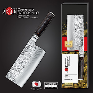CUISINE::PRO® Damashiro Emperor 6.5 Inch Cleaver Knife - Japanese Cleaver for Precise Cutting - Ergonomic Handle - Hammered Tsuchime-Style Butcher Knife