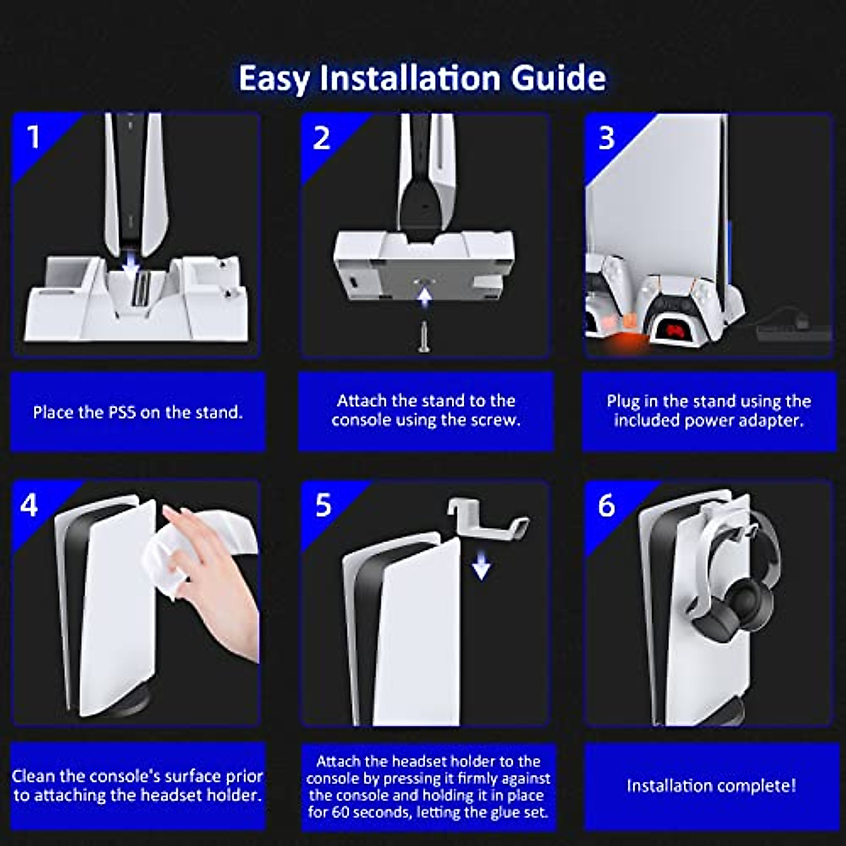 NexiGo PS5 Accessories Silent Cooling Stand with Headset Holder and AC Adapter, for PS5 Disc & Digital Editions Dual Controllers Charger, 3 Levels Adjustable Fans Speed, 10 Game Rack Organizer, White