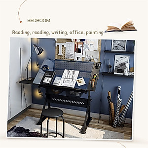 ROLTIN Drafting Tables Height Adjustable Drawing Art Table,Artists Desk Tilting Glass Tabletop Paintings Work Station with Storage Drawer,Writing Art Craft Work Station