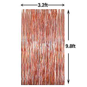 GOER 6.4 ft x 9.8 ft Metallic Tinsel Foil Fringe Curtains,Pack of 2 Party Streamer Backdrop for Birthday,Graduation Decorations and New Year Eve (Rose Gold)