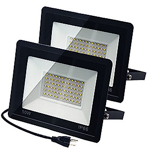 YASENN 50W LED Flood Lights Outdoor LED Work Light with Plug 2pack, 85-260V Wide Voltage Security Lights Portable Floodlight, IP66 Waterproof Backyard Lights Outdoor for Backyard, Garage, Garden