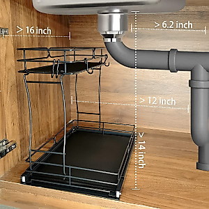 JorJorLer Pull Out Cabinet Organizer Under Sink Organizers and Storage Kitchen Cabinet Storage Shelf with 2 Tier Sliding Wire Drawer for Inside Kitchen Cabinet or Under Sink