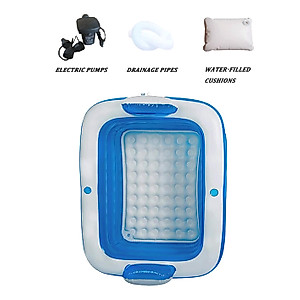 Double Inflatable Bathtub with Electric Air Pump and Bath Pillow Headrest, Portable Blow Up Bath Tub for Adults, Outdoor & Indoor Freestanding Foldable Spa Tub with Drainage Cup Holder