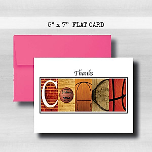 Personalized Basketball Coach Thank You Card, 5"x 7" FLAT CARD, Greeting Cards