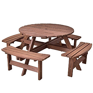 8 Seat Wood Picnic Table Beer Dining Seat Bench Set Pub Garden Yard