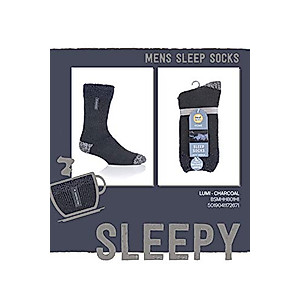 HEAT HOLDERS Mens Luxury Cozy Soft Fleece Lined Fluffy Bed Socks for Sleep (Charcoal (Lumi), 7-12)