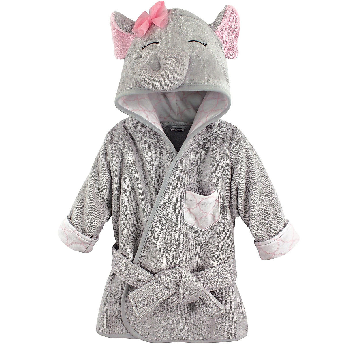 Hudson Baby Unisex Baby Cotton Animal Face Bathrobe, Pretty Elephant, One Size