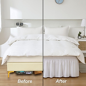 MEILA Wrap Around Bed Skirt Three Fabric Sides Elastic Dust Ruffled 16 Inch Tailored Drop,Easy to Install Fade Resistant-White, Queen/King