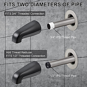 Dreyoo Universal Bath Tub Spout with Adapter Bathroom Bathtub Faucet Spout Without Diverter, Fits for 1/2'', 3/4'' IPS Inside Thread Connection and Tub/Shower Faucet Brands 5" Length(Matte Black)