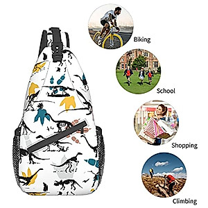 Luirioe Dinosaur White Sling Bag Crossbody Backpack Hiking Travel Daypack Chest Bag Lightweight Shoulder Bag For Women Men