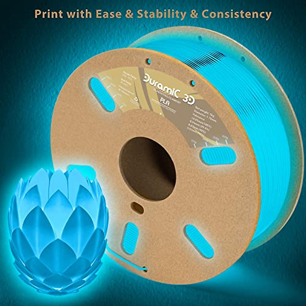PLA Glow in The Dark Green and Blue Bundle, Duramic 3D Printing Filament 1.75mm, Dimensional Accuracy +/- 0.05 mm