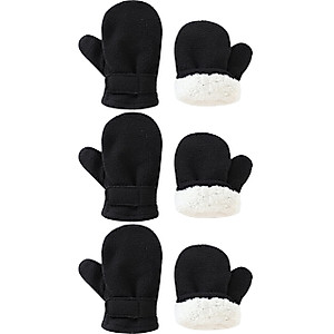 Baby Toddler Mittens Boys Girls Winter Outdoor Gloves Kids Easy-On Fleece Warm Mittens Black 3 Pair M（1-2 years）
