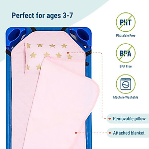 Wildkin Kids Modern Nap Mat with Reusable Pillow for Boys & Girls, Perfect for Elementary Sleeping Mat, Features Elastic Corner Straps, Soft Cotton Blend Materials Nap Mat for Kids (Stars)