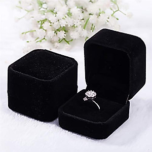 2 Pack Velvet Ring Boxes, Earring Pendant Jewelry Case, Ring Earrings Gift Boxes, Jewellry Display (Black, Ring Box)