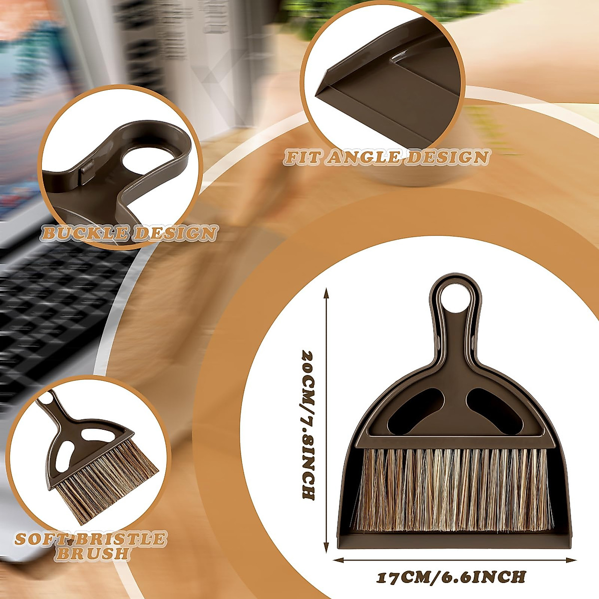 Domensi 12 Sets Small Broom and Dustpan Set Mini Dustpan and Brush Set Hand Broom and Dustpan Set Mini Broom and Dustpan Small Dustpan and Brush Set for Home Table Desktop Floor Kitchen Cars Cleaning