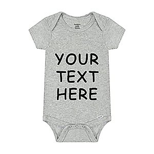 Personalized Unisex Baby Bodysuit - Custom Bodysuit with Name and Other Text on Front - Short Sleeve Personalized Baby Romper - Gray - 0-3 Months