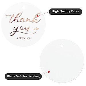 jijAcraft 100Psc Thank You Gift Tags with String,Thank You Tags,Rose Gold Foil Round Tags,Personalized Favor Tags,White Paper Tags for Wedding,Birthday,Baby Shower,Thank You Very Much Gift Tags