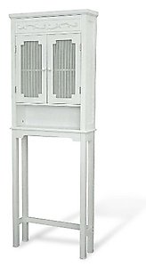 Elegant Home Fashions Lisbon Wooden Space Saver with Drapery-Lined Doors, White