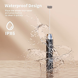 Maestri House Rechargeable Milk Frother, Handheld Electric Foam Maker Waterproof Detachable Stainless Steel Whisk Drink Mixer Foamer for Lattes, Cappuccino, No Stand