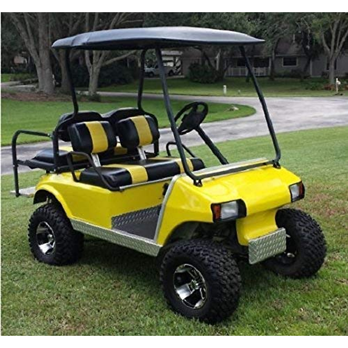 Club Car Pre 2000 "STAPLE ON" Golf Cart Seat Cover With Matching Rear Facing Seat Cover (2 Stripe)