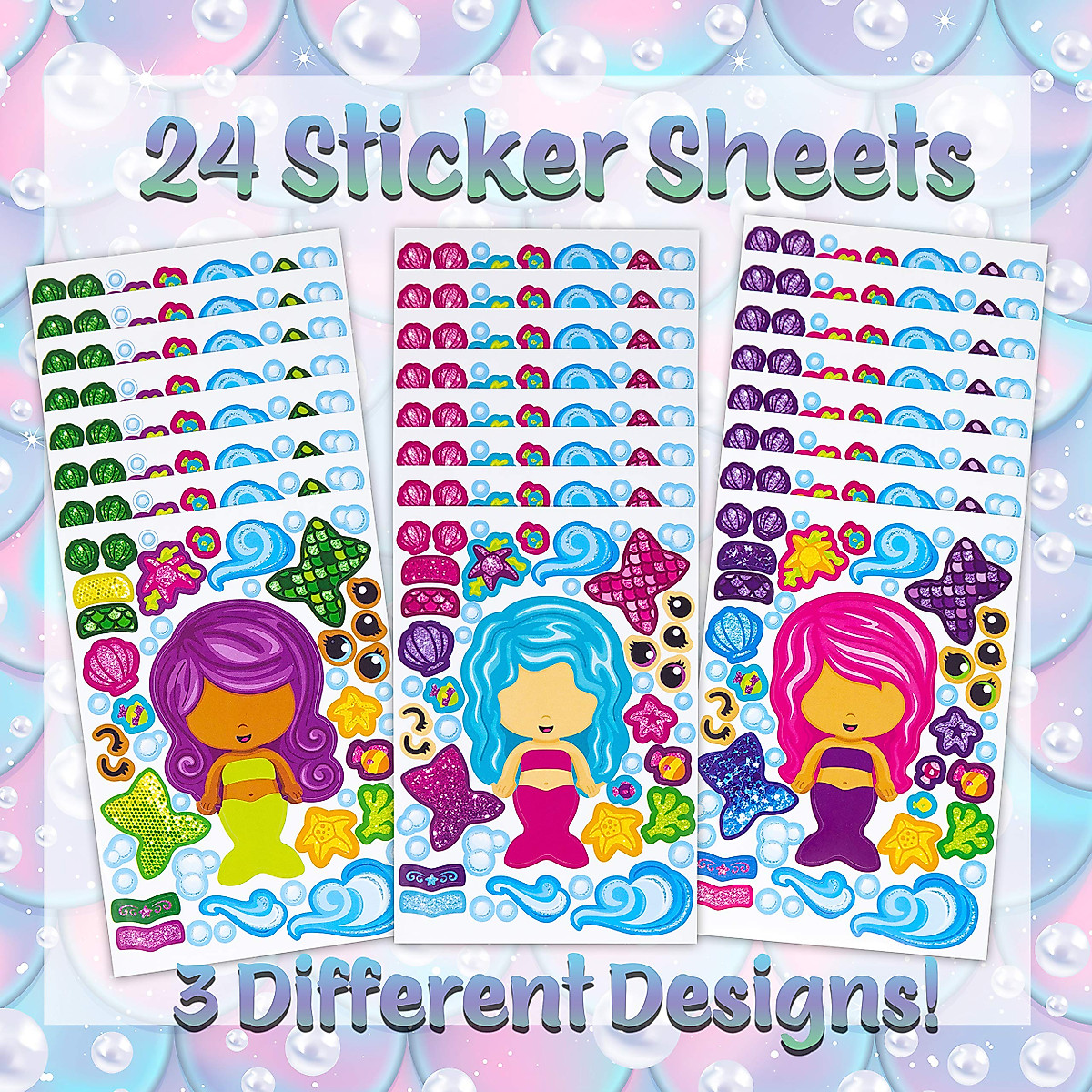 24 Make A Sea Sticker Sheets - Stickers of All Your Kids Favorite Sea Life - Fun Craft Project for Children - Perfect Birthday Party Favors for Mermaid & Under The Sea Themed Parties