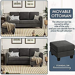 YESHOMY Convertible Sectional Small Sofa L-Shaped Couch Seat with Modern Linen Fabric, for Living Room, Apartment,Study and Office, 70", Dark Gray