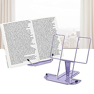 MSDADA 2pc Metal Book Stand for Desk, Adjustable Reading Rest Book Holder, Portable Cookbook Documents Holder, Sturdy Typing Stand for Recipes Textbooks Tablet Music Books with Page Clips (Purple)