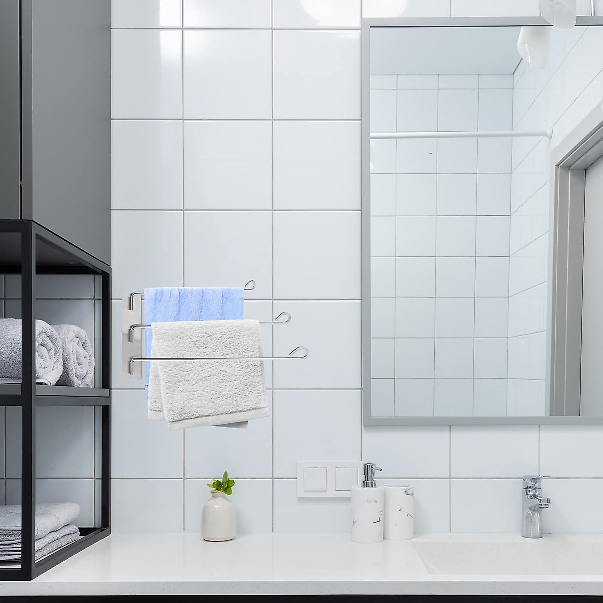 UPKOCH Toilet Paper Swing Arm Towel Mount Towel Rack Stainless Steel Towel Bar Rotation Space Saving Towel Racks Swivel Hand Towel Bar for Home Kitchen Bathroom Accessories