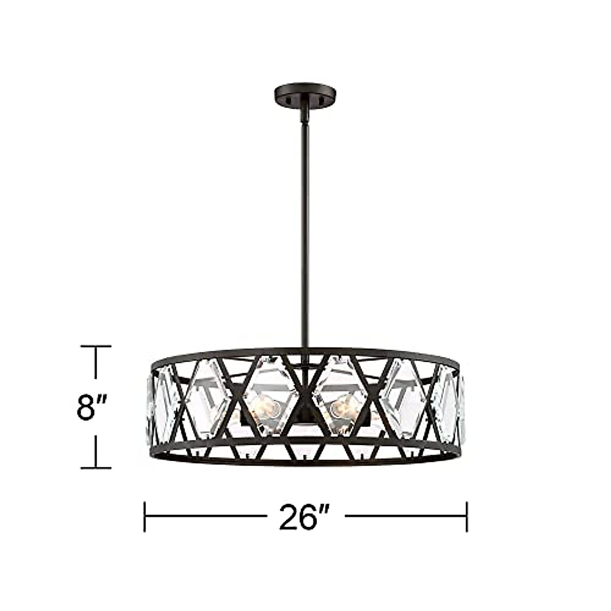 Regency Hill Lexington Black Pendant Chandelier 26" Wide Rustic Industrial Clear Crystal Glass Drum Shade 6-Light Fixture Dining Room House Foyer Entryway Kitchen Bedroom Living Room